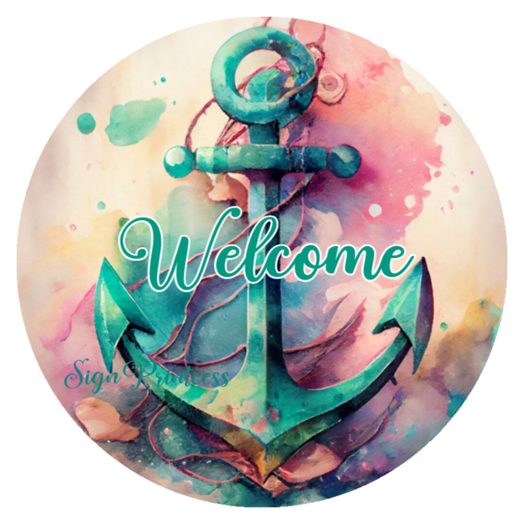 Anchor Welcome Sign, Nautical Sign, Metal Wreath Sign, Beach Welcome ...