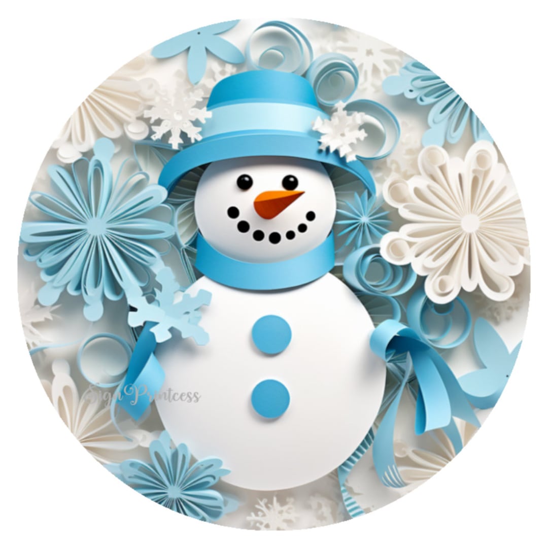 Light Blue and White Snowman Sign, Snowman Faux 3D Sign, Metal Wreath ...