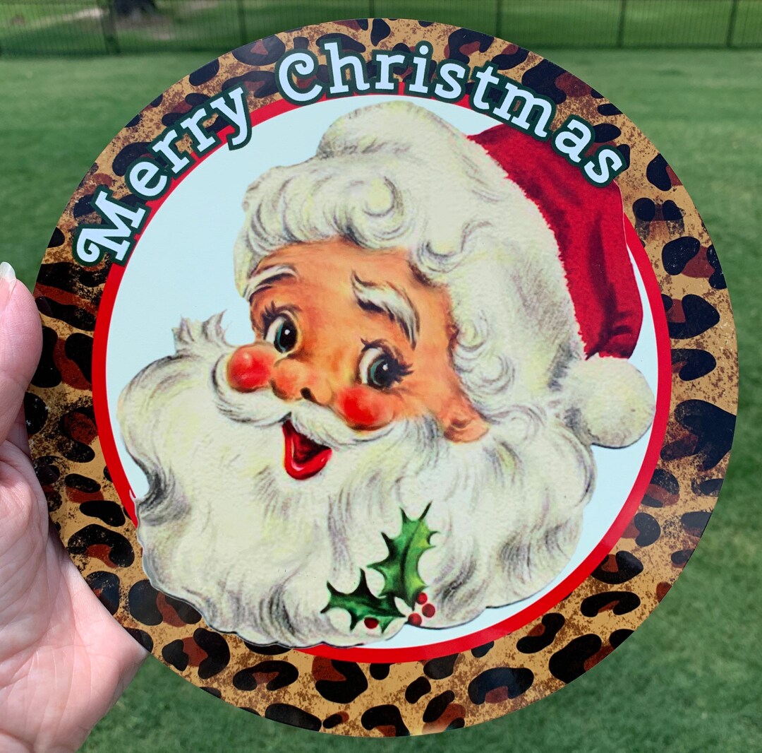 Retro Santa Christmas Sign, Metal Wreath Sign, Santa Wreath Sign ...