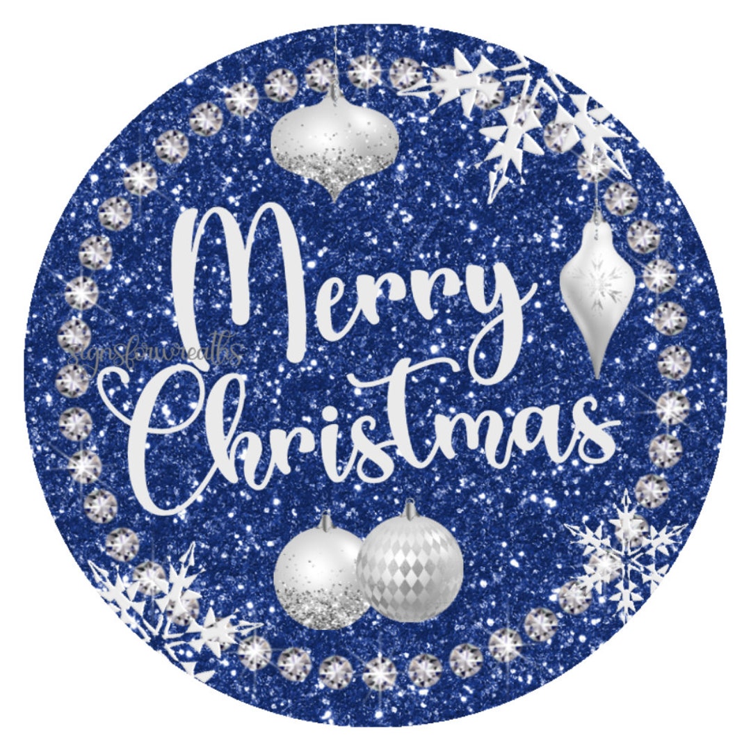 Merry Christmas Sign, Christmas Wreath Sign, Blue and Silver Faux ...