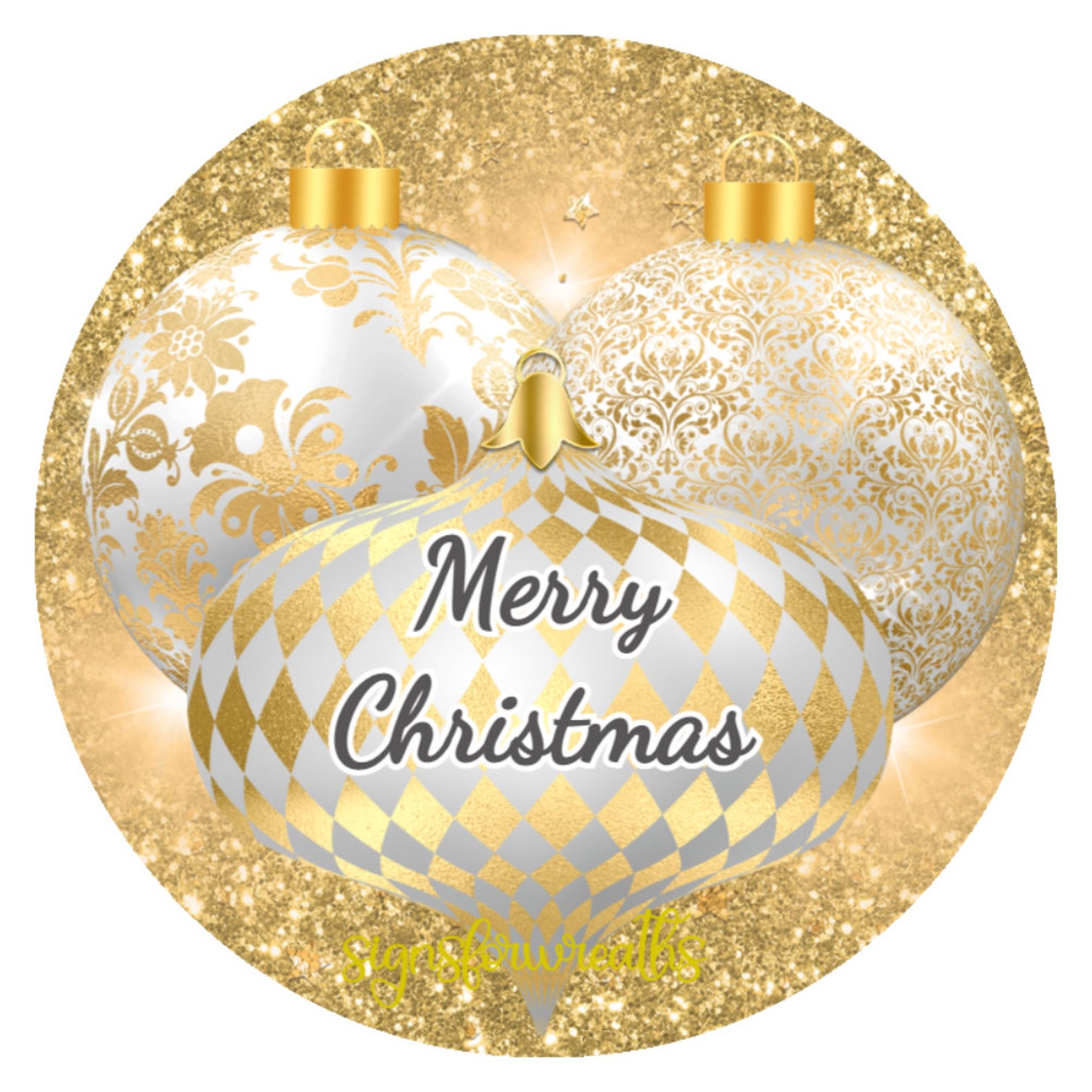 Merry Christmas Sign, Christmas Wreath Sign, Gold and White Christmas ...