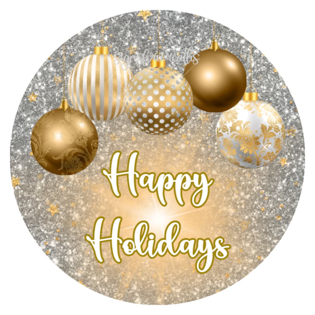 Happy Holidays Sign, Christmas Wreath Sign, Silver and Gold Christmas ...