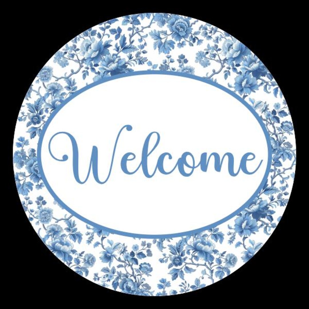 Blue Chinoiserie Welcome Sign, Blue Welcome Sign, Metal Wreath Sign ...