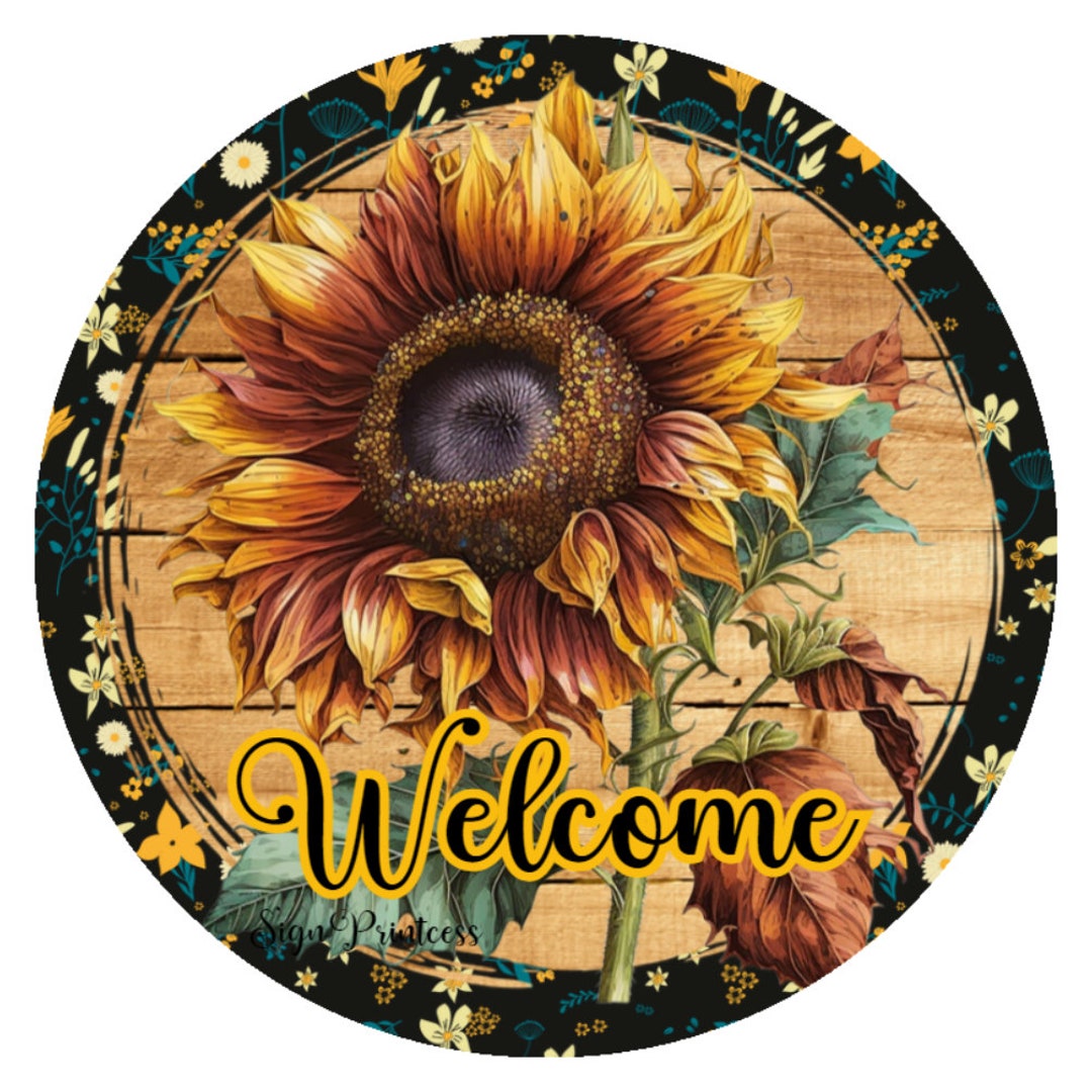 Sunflower Welcome Sign, Sunflower Wreath, Metal Wreath Sign, Sunflower ...