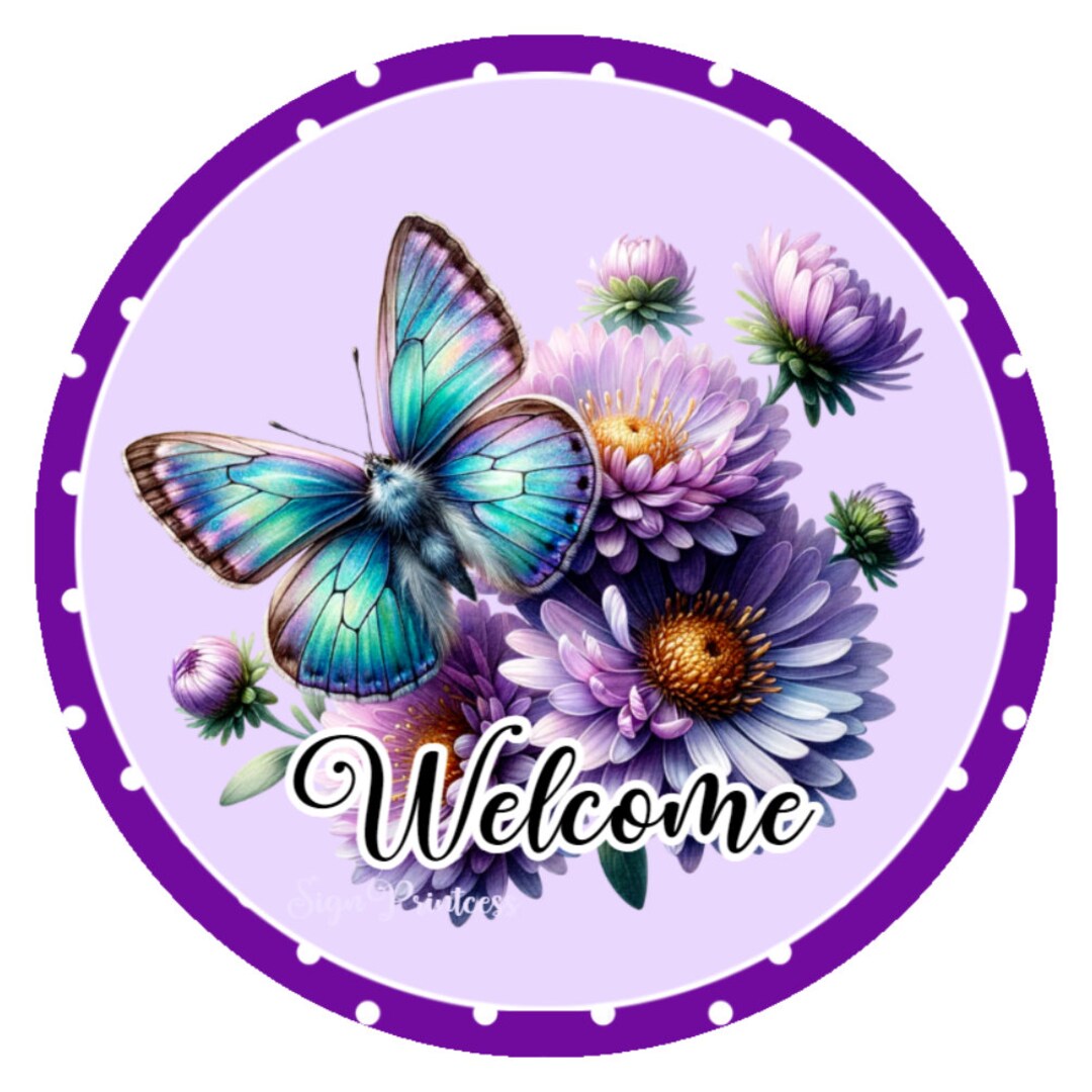 Butterfly Sign, Metal Wreath Sign, Butterfly Welcome Sign, Purple ...