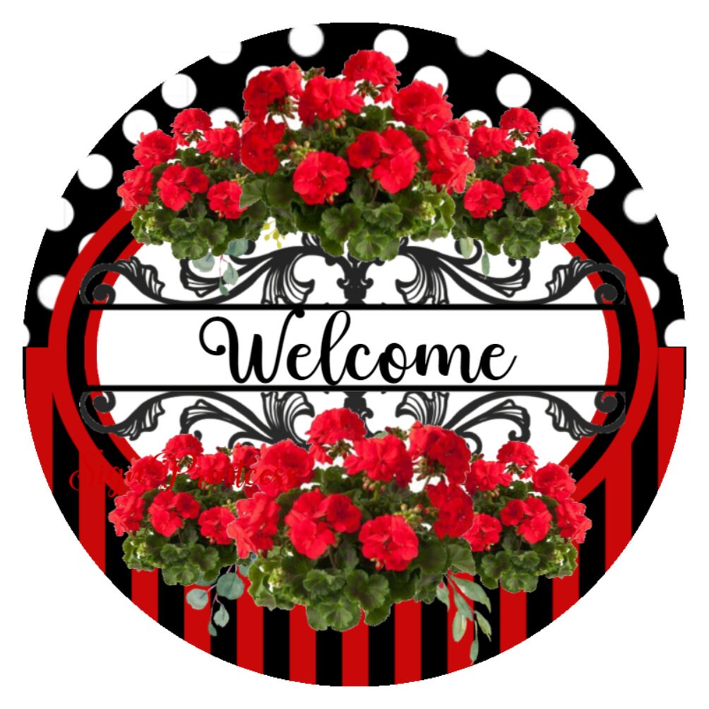 Red and Black Welcome Sign Metal Wreath Sign Red Geranium - Etsy