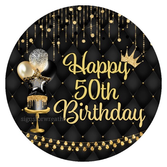 Happy 50th Birthday Sign Metal Wreath Sign Black and Gold - Etsy