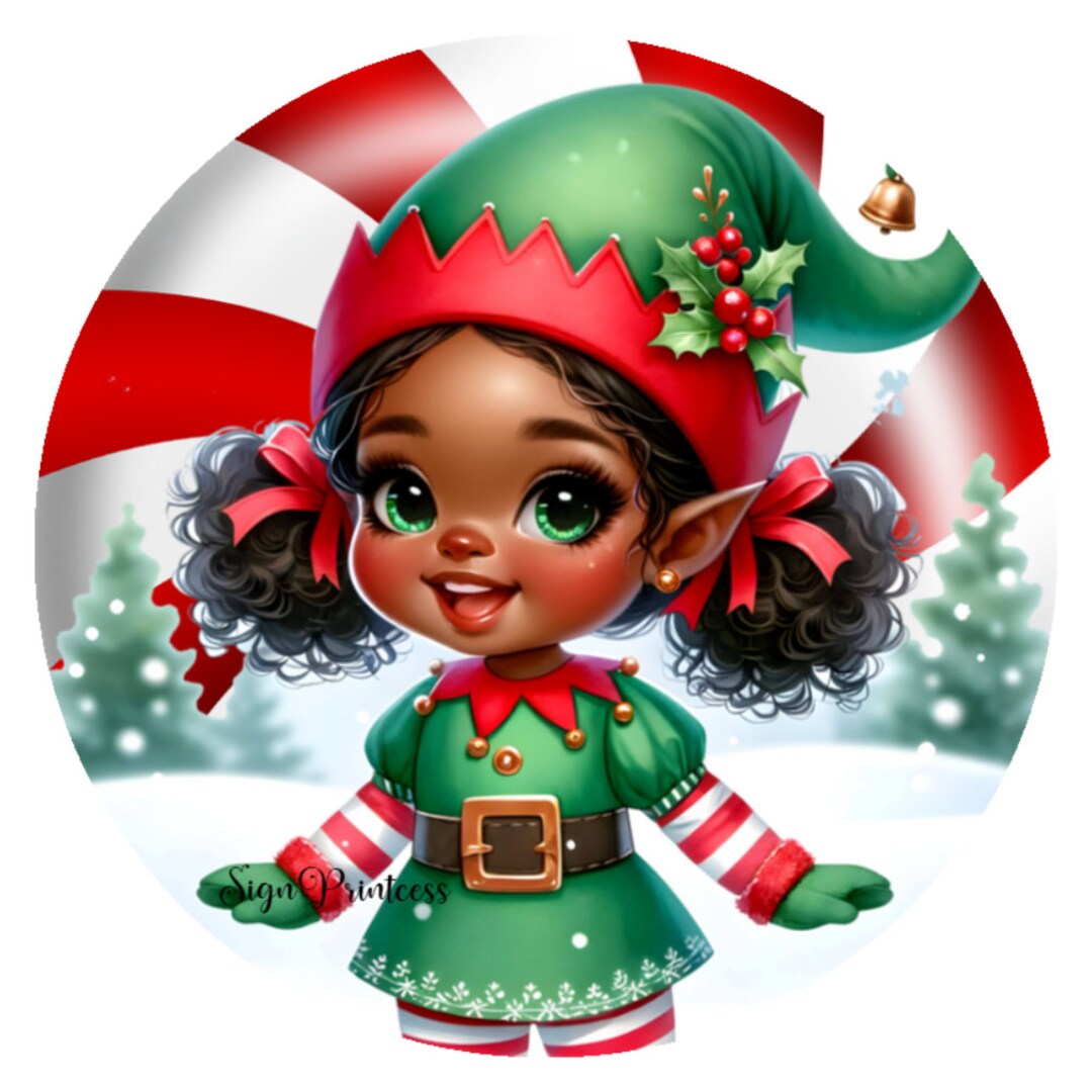 African American Elf Girl Sign African American Elf Sign Cute Elf Sign Girl Elf Sign Black