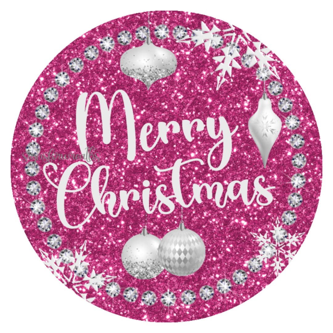 Merry Christmas Sign, Christmas Wreath Sign, Pink and Silver Faux ...