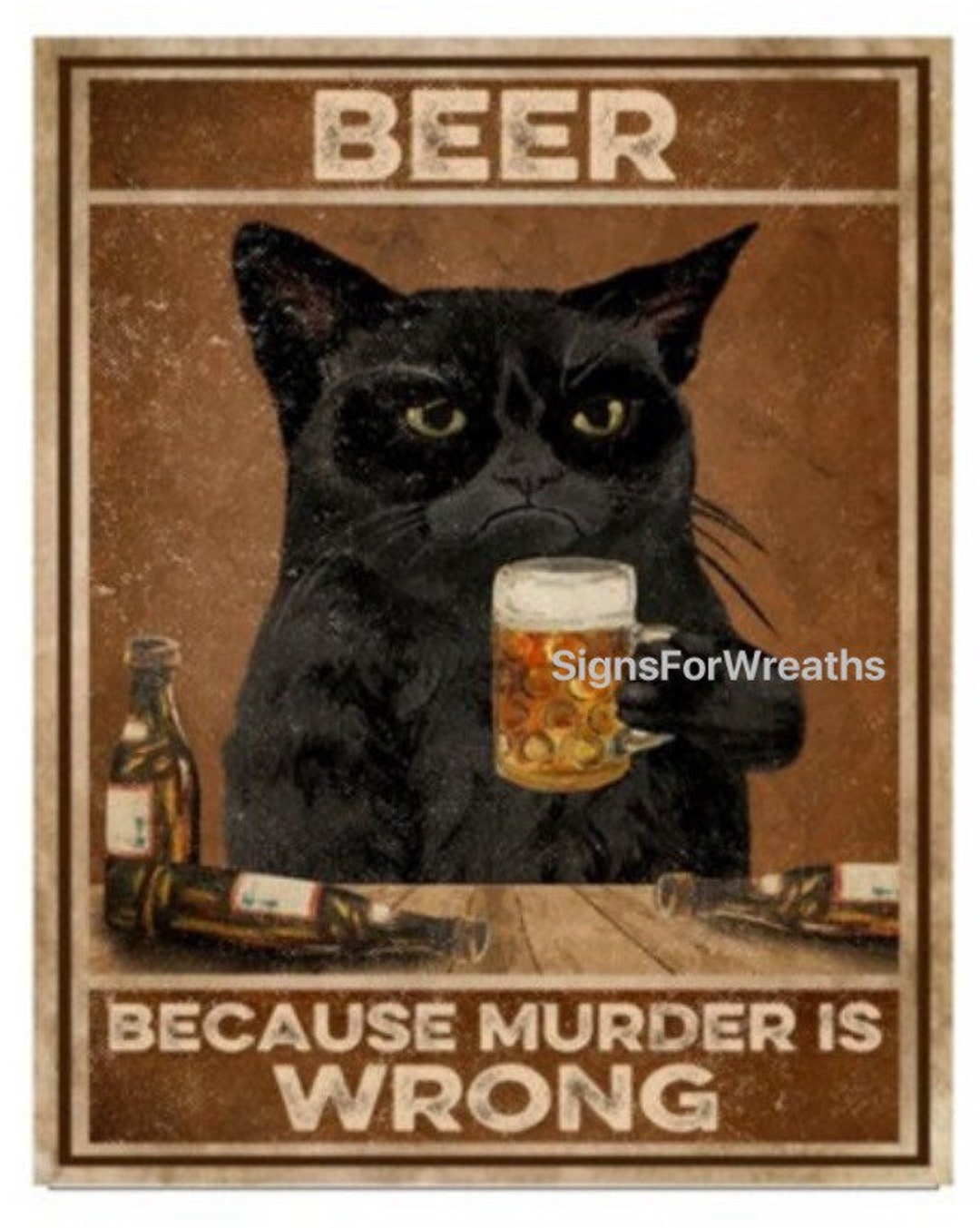 Beer Cat Sign, 7x9'' Metal Sign, Black Cat Sign, Black Cat Humor, Funny ...