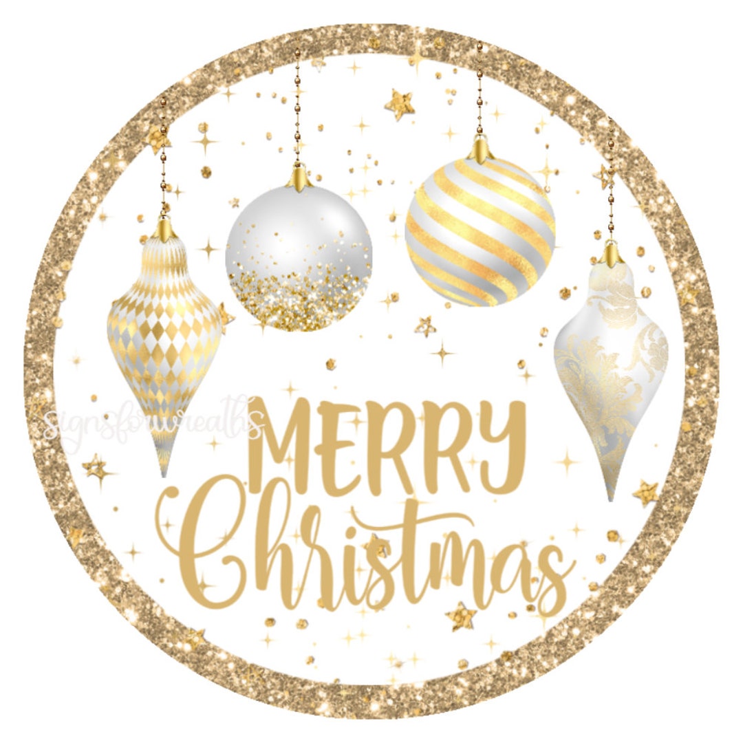 Merry Christmas Sign, Christmas Wreath Sign, Gold and White Christmas ...