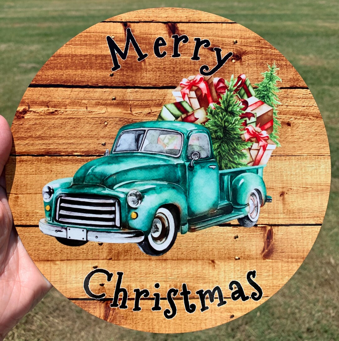 Blue Truck Christmas Sign, Metal Wreath Sign, Christmas Sign for ...