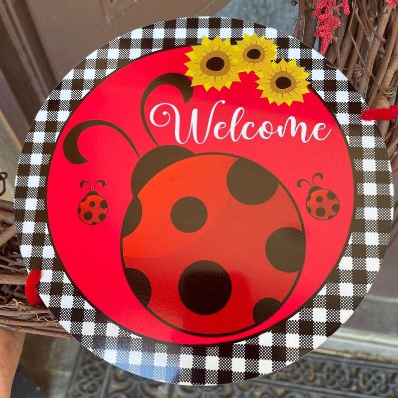Ladybug Sign Spring Sign Metal Wreath Sign Ladybug Welcome - Etsy