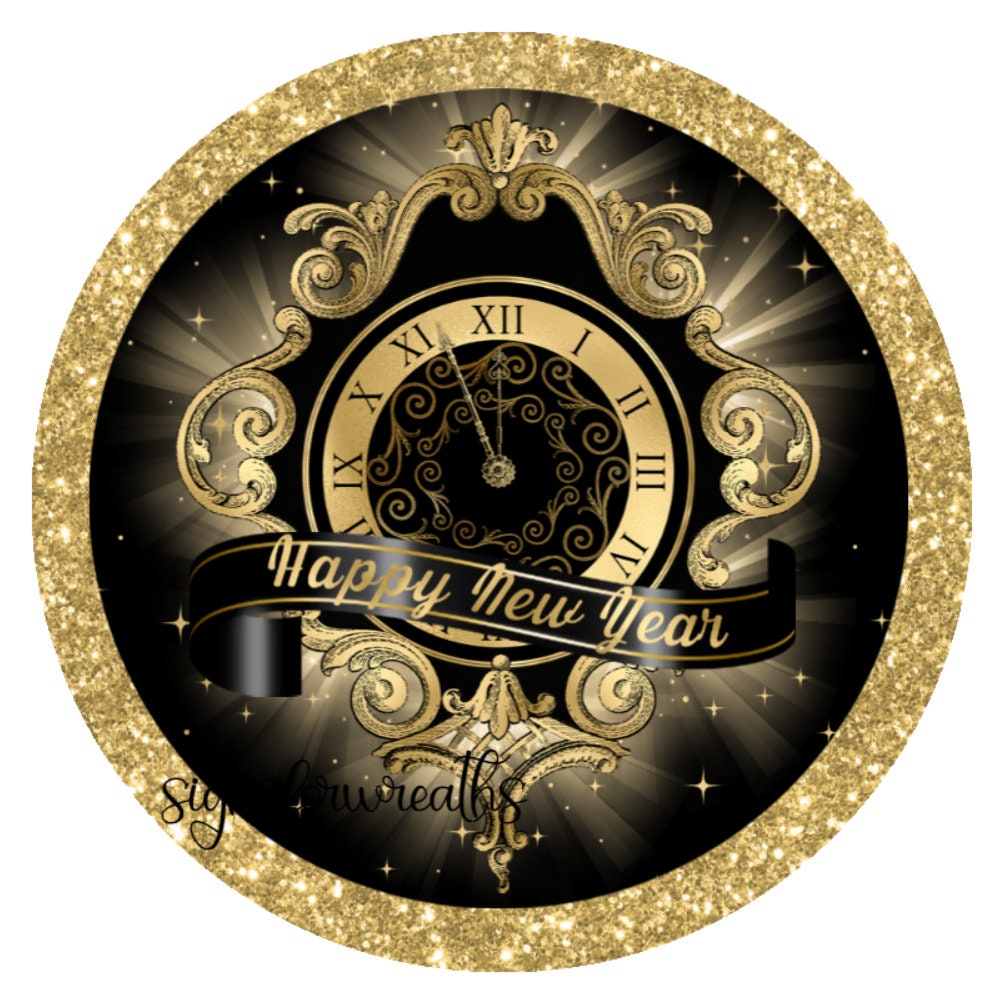 Happy New Year Sign Metal Wreath Sign New Year Clock Sign - Etsy