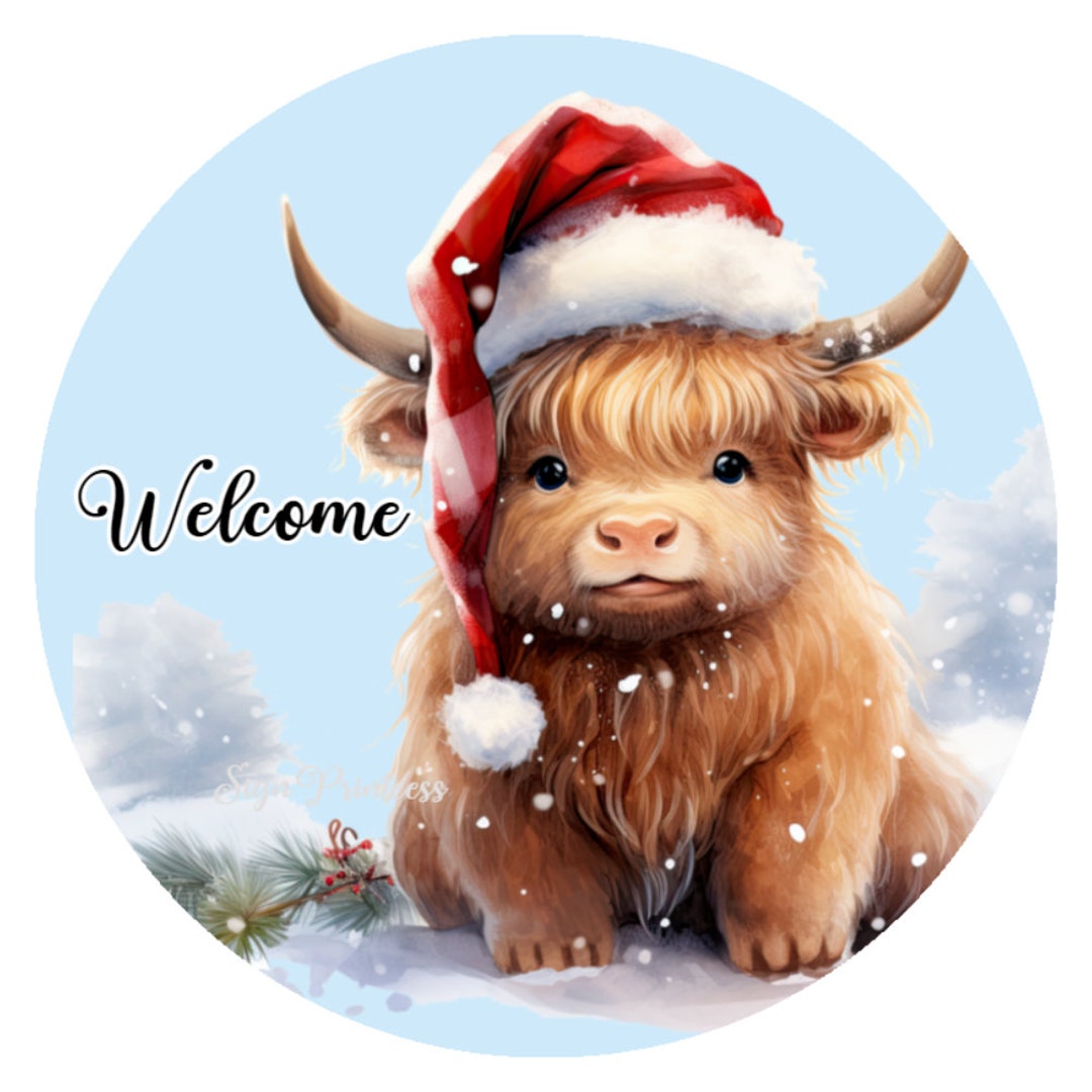 Highland Calf Christmas Sign, Highland Cow Wreath, Highland Cow Sign ...