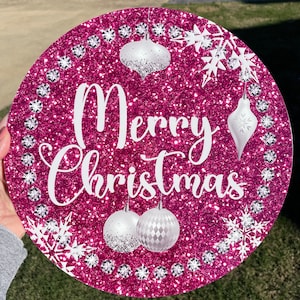 Merry Christmas Sign, Christmas Wreath Sign, Pink and Silver Faux ...