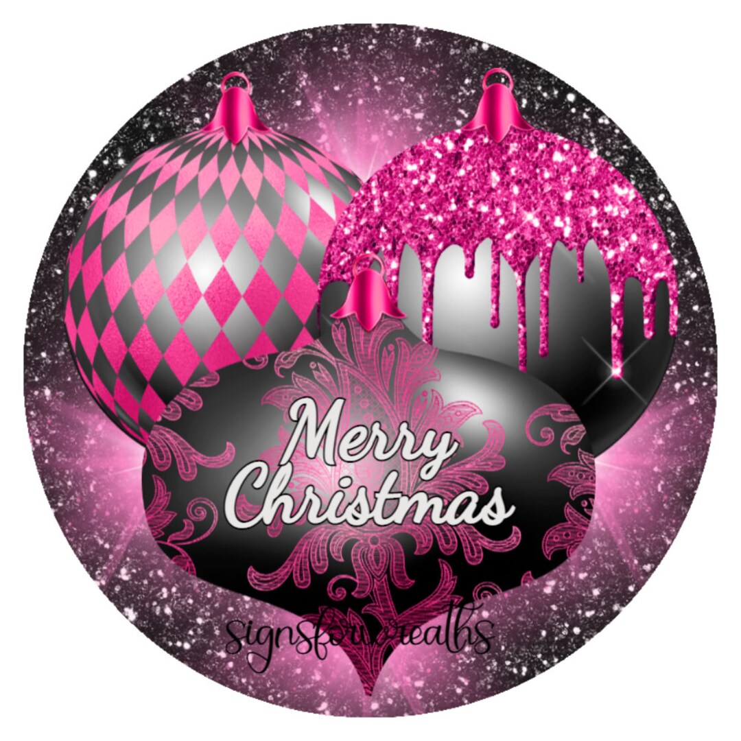 Merry Christmas Sign, Christmas Wreath Sign, Fuchsia Black Christmas ...
