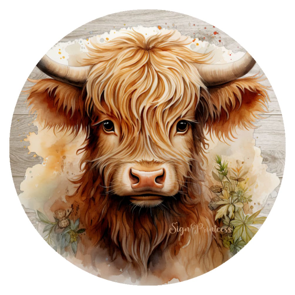 Highland Cow Sign, Highland Cow Door Hanger, Metal Wreath Sign, Cow ...