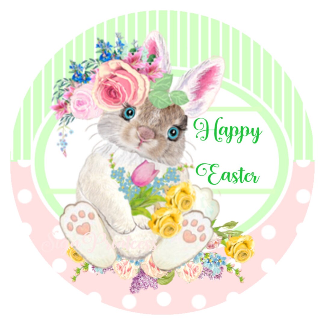 Happy Easter Sign, Metal Wreath Sign, Easter Bunny Sign, Easter Rabbit ...