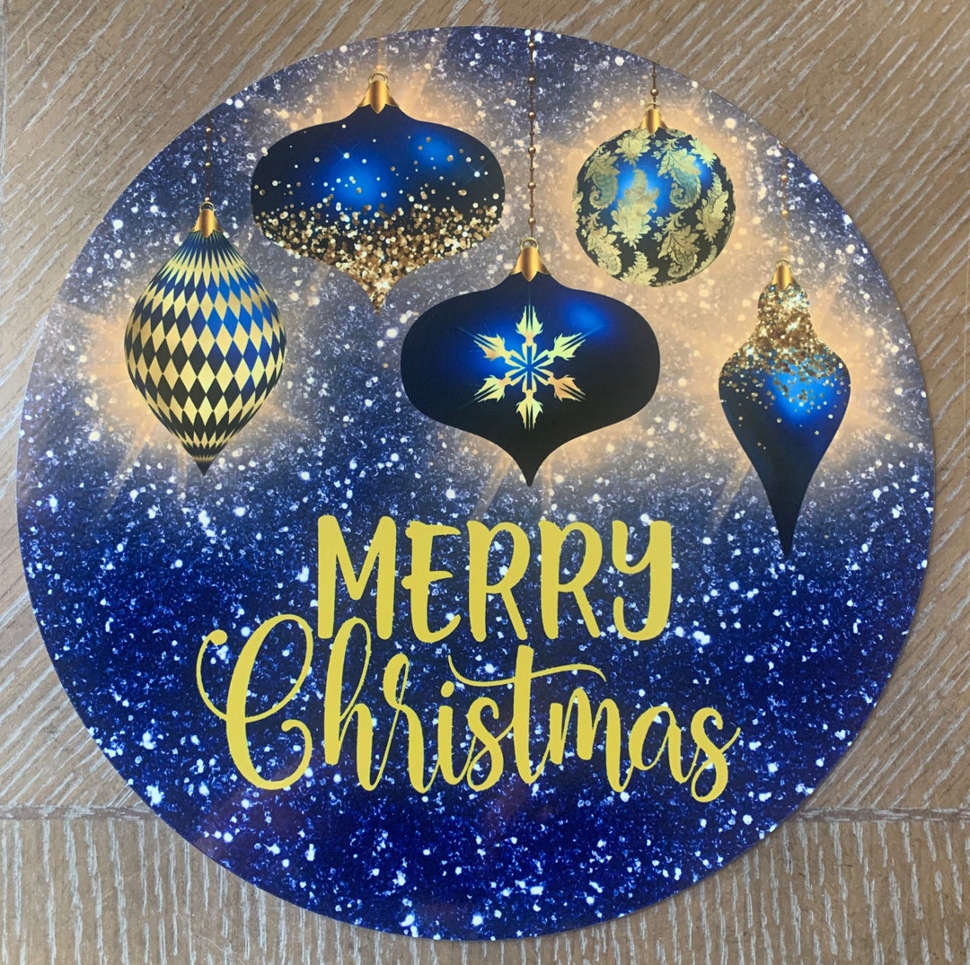 Merry Christmas Sign, Christmas Wreath Sign, Navy and Gold Christmas ...