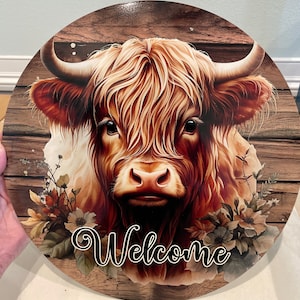 Highland Cow Sign, Highland Cow Door Hanger, Metal Wreath Sign - Etsy