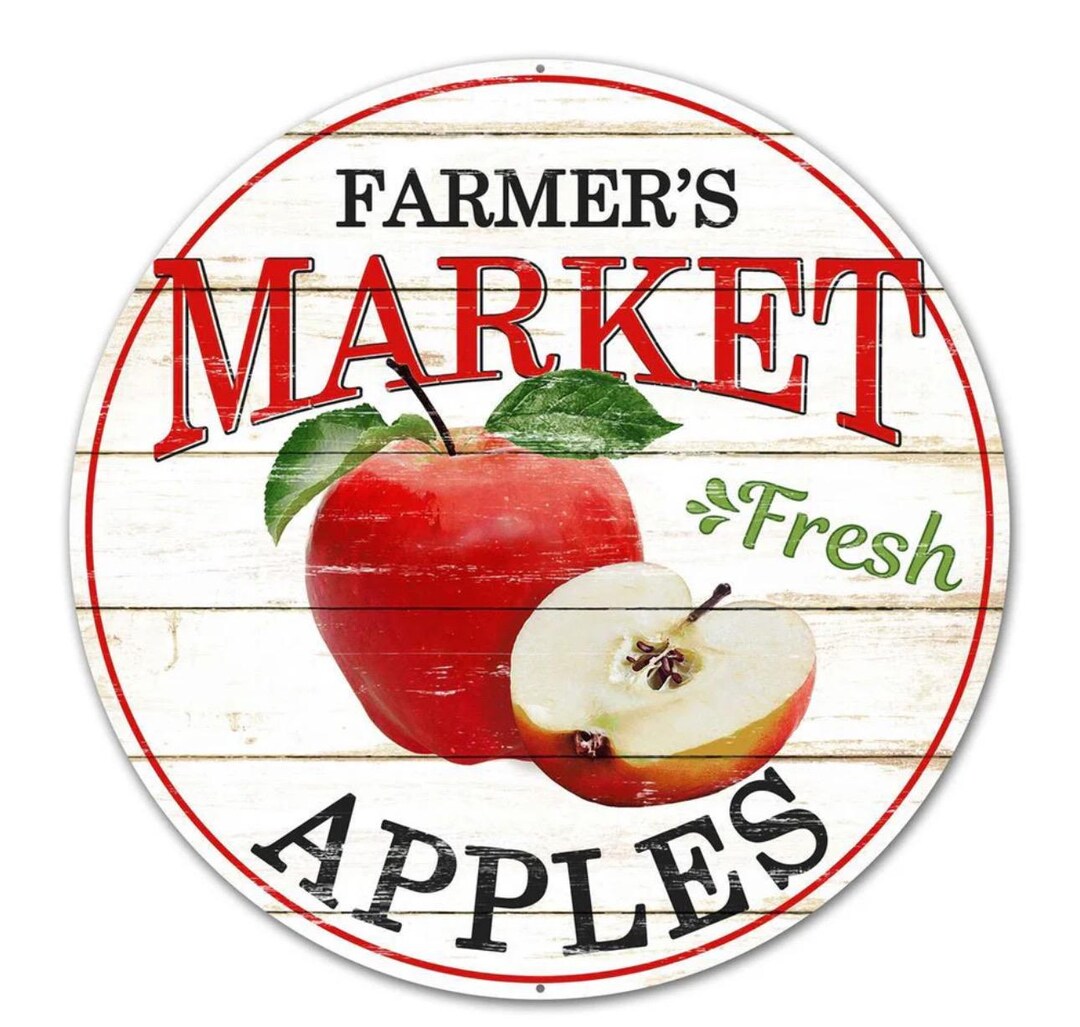 Apple Sign, Farmer's Market Apple Sign, 12'' Metal Wreath Sign, Apple ...