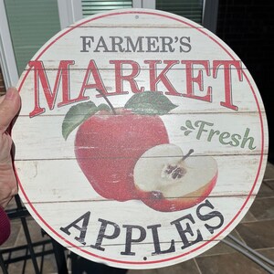 Apple Sign, Farmer's Market Apple Sign, 12'' Metal Wreath Sign, Apple ...