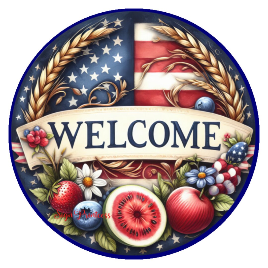 Patriotic Welcome Sign, American Flag Sign, Metal Wreath Sign, Fourth ...