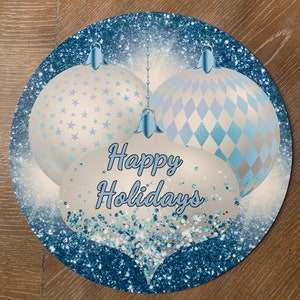 Happy Holidays Sign, Christmas Wreath Sign, Blue and White Christmas ...