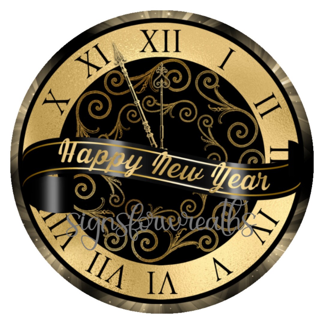 Happy New Year Sign, Metal Wreath Sign, New Year Clock Sign - Etsy