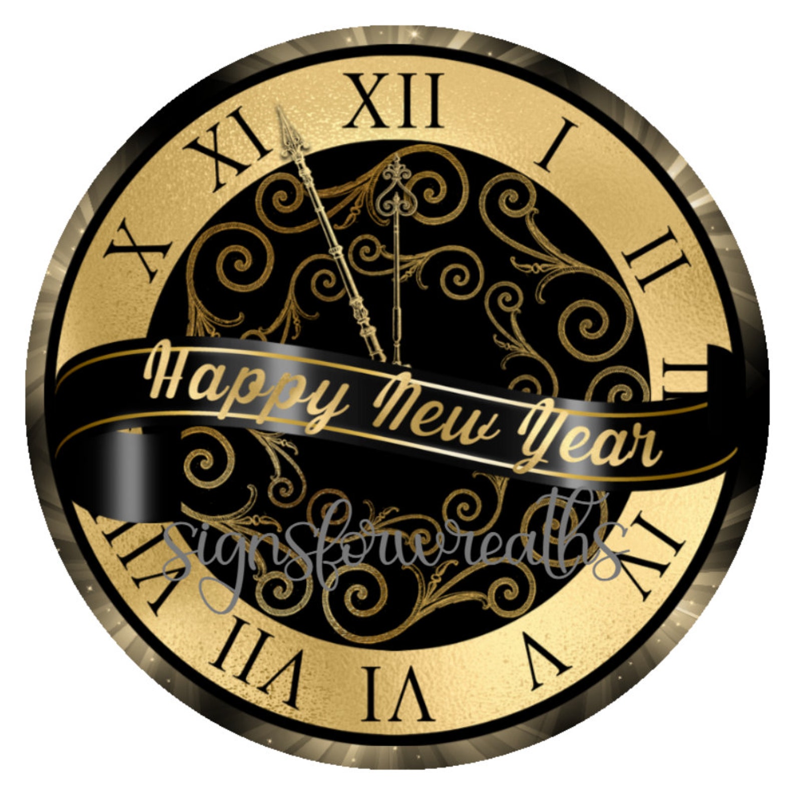 Happy New Year Sign, Metal Wreath Sign, New Year Clock Sign - Etsy