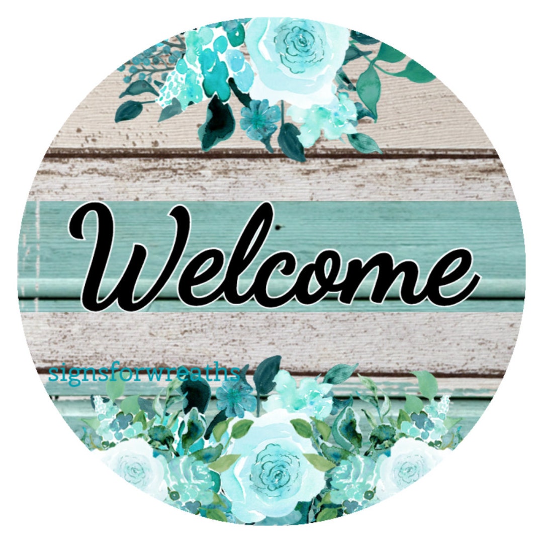 Blue Welcome Sign, Turquoise Welcome Sign, Metal Wreath Sign, Beach ...