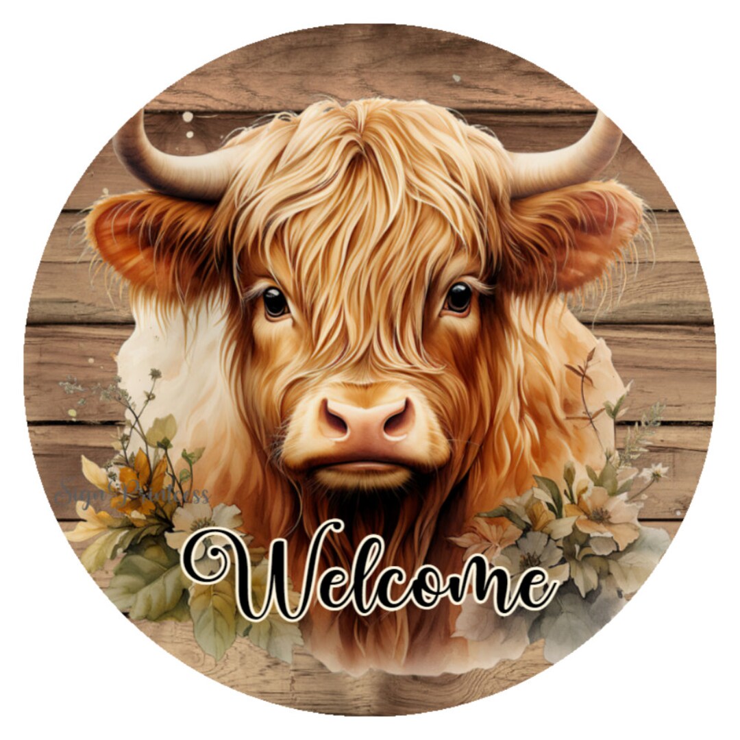 Highland Cow Sign, Highland Cow Door Hanger, Metal Wreath Sign - Etsy