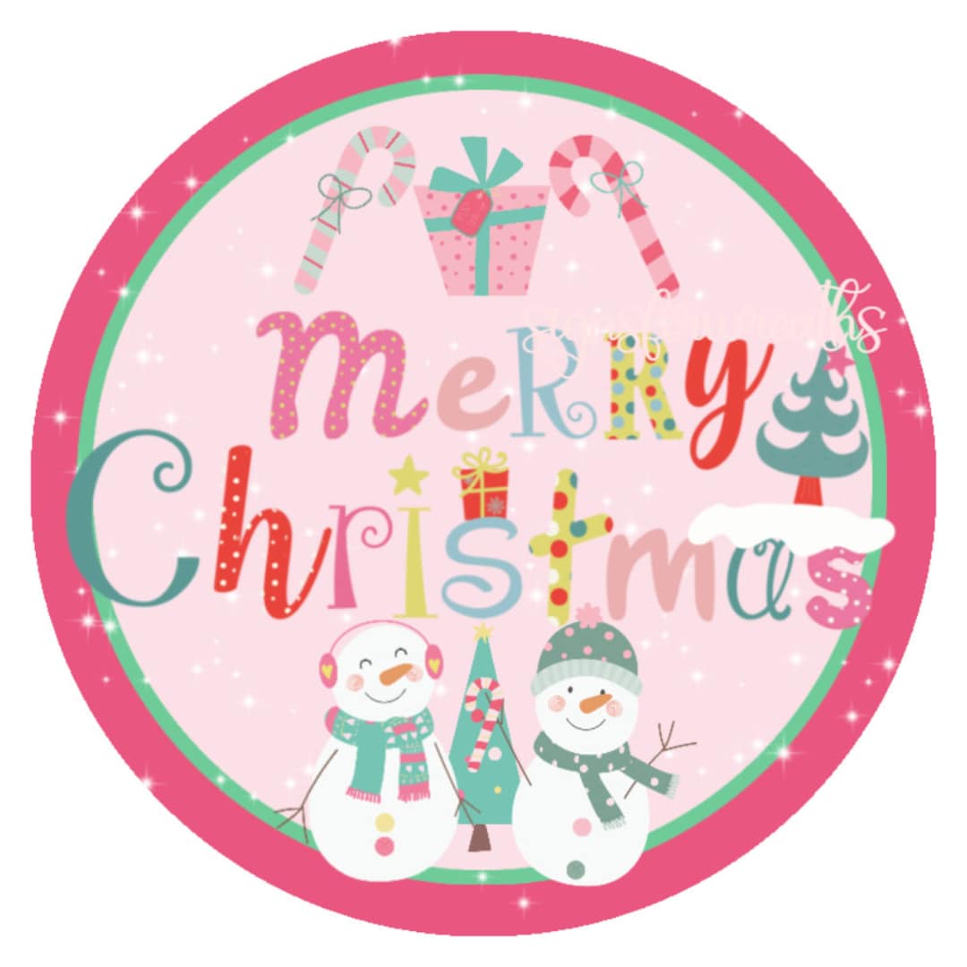 Pink Merry Christmas Sign, Pink Snowman Sign, Christmas Wreath Sign ...