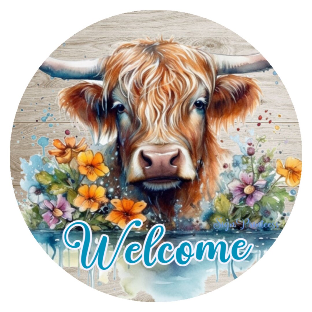 Highland Cow Sign, Highland Cow Door Hanger, Metal Wreath Sign, Cow ...