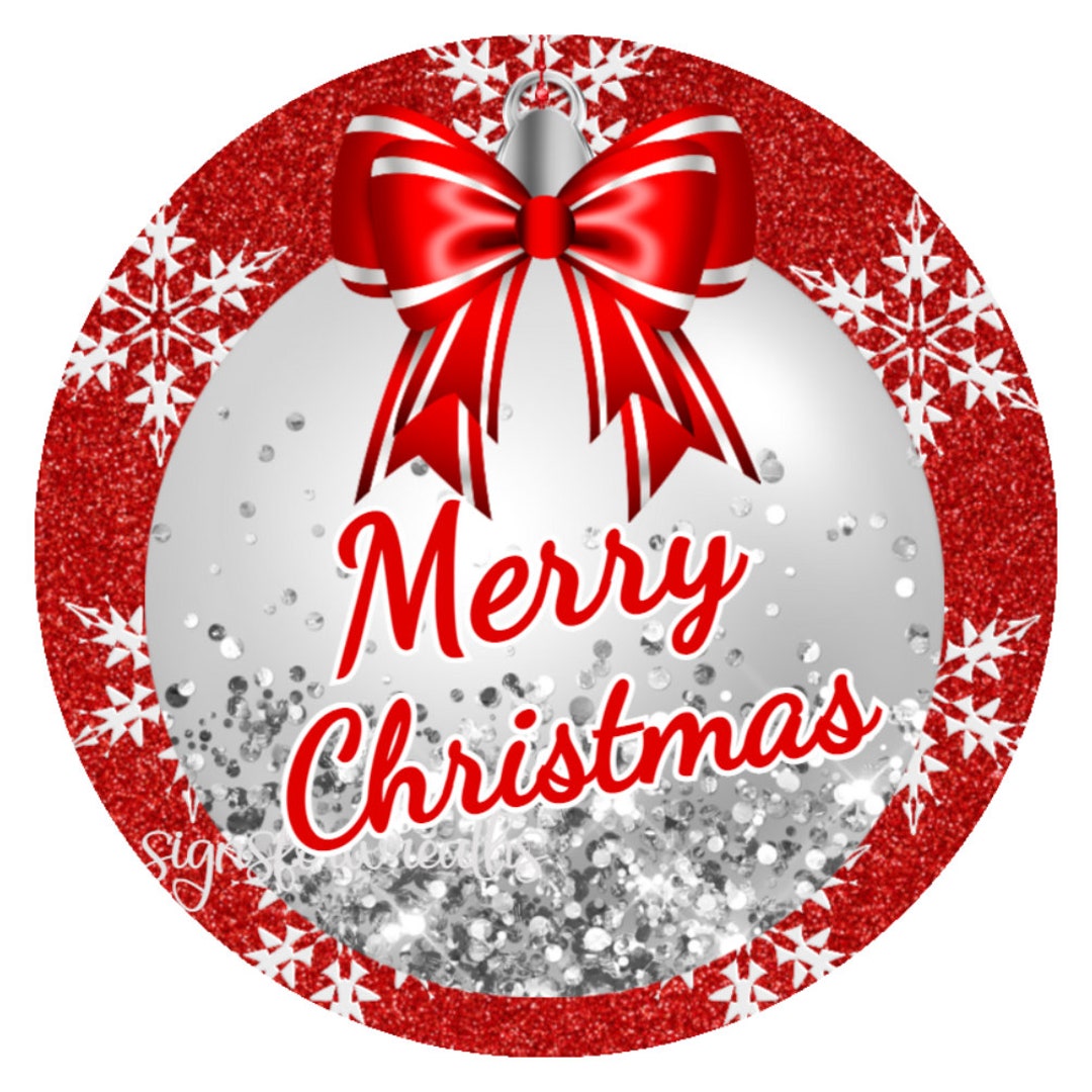 Merry Christmas Sign, Christmas Wreath Sign, Red and Silver Christmas ...