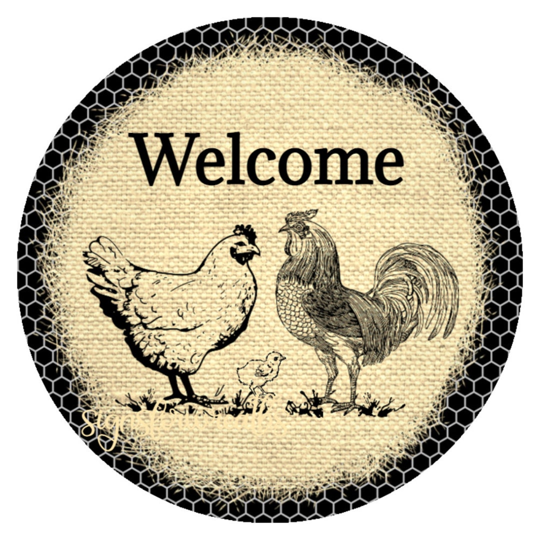 Rustic Welcome Sign, Kitchen Sign, Chicken and Rooster Sign, Welcome ...
