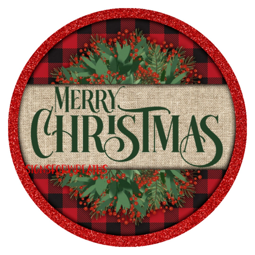 Merry Christmas Sign, Metal Wreath Sign, Holly Sign, Red and Green ...