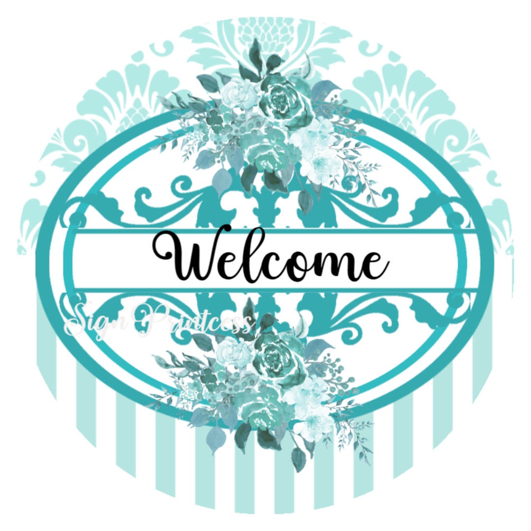 Aqua Blue Welcome Sign, Metal Wreath Sign, Teal Welcome Sign, Aqua ...