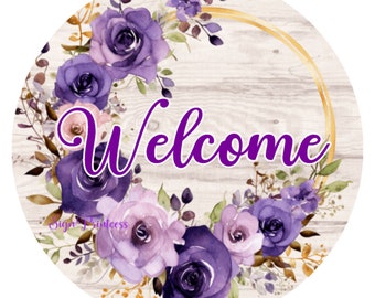 Butterfly Sign, Metal Wreath Sign, Butterfly Welcome Sign, Purple ...