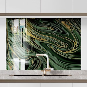 Green Marble Backsplash Tile-solid Tempered Glass Wall - Etsy