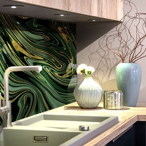 Green Marble Backsplash Tile-solid Tempered Glass Wall - Etsy