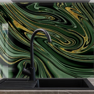 Green Marble Backsplash Tile-solid Tempered Glass Wall - Etsy