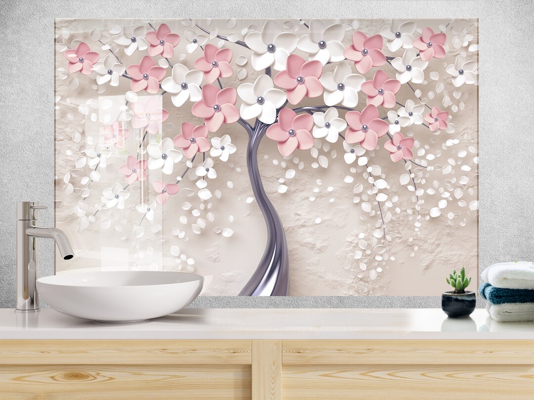 Flower Backsplash Tile-solid Tempered Glass Wall - Etsy