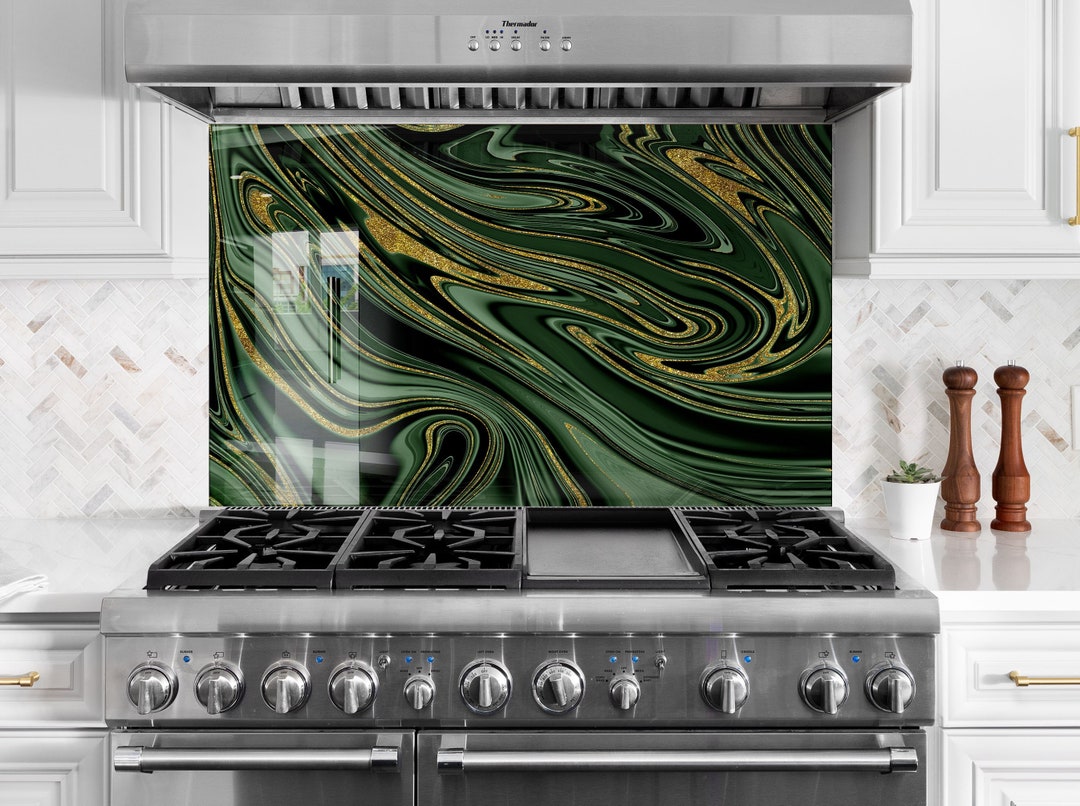 Green Marble Backsplash Tile-solid Tempered Glass Wall - Etsy