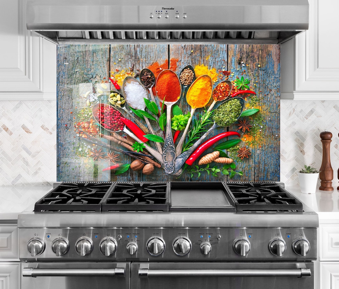 Tempered Glass Spices Backsplash Design-cooker Wall Backsplash - Etsy