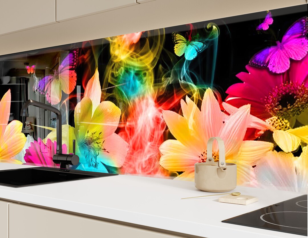 Kitchen Glass Splashback-tempered Glass Flower Backsplash Tile - Etsy