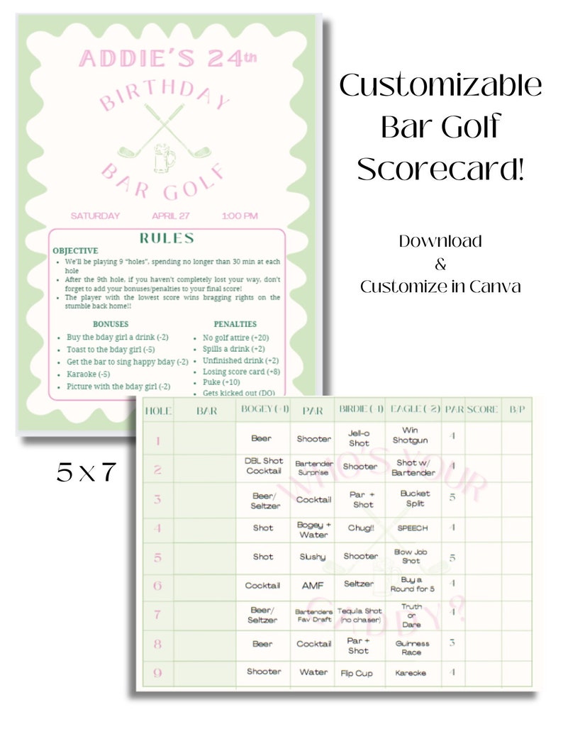 Customizable Bar Golf Scorecard – Printable Birthday & Bachelorette ...