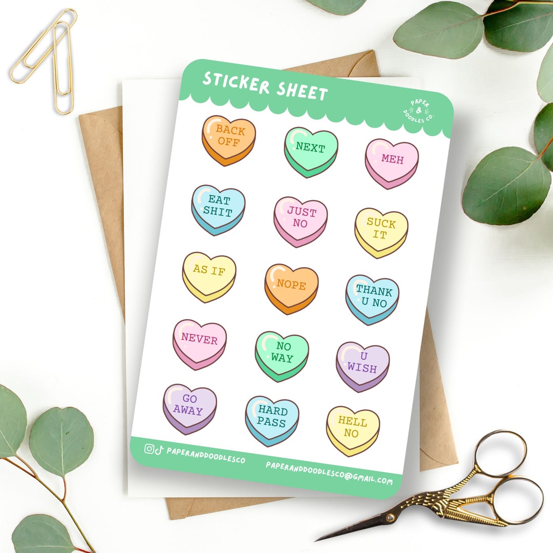Anti Conversation Hearts Sticker Sheet - Funny Valentine's Day Stickers ...
