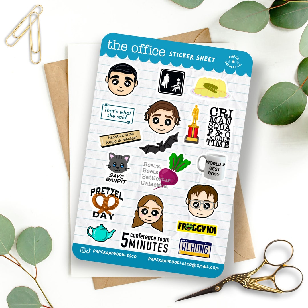The Office Sticker Sheet - 4x6" Vinyl Sticker Sheet - Dunder Mifflin ...